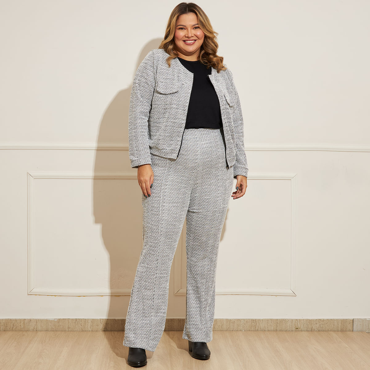 Jaqueta Feminina Plus Size Tweed Zíper