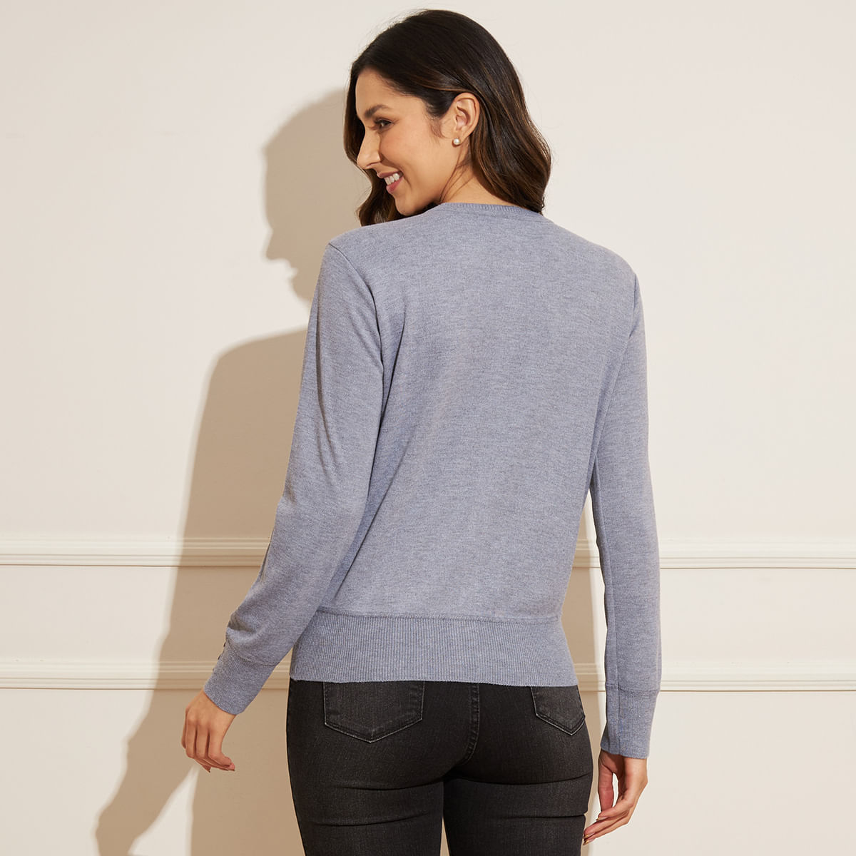 Cardigan Feminino Basic Sou Gola Careca - Cinza