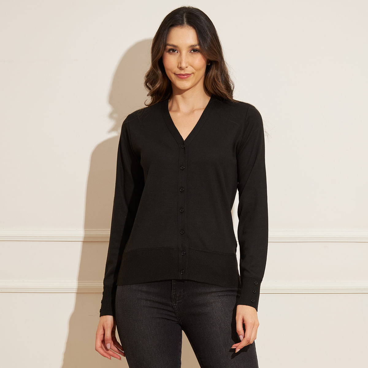 Cardigan Feminino Basic Sou Gola V - Preto