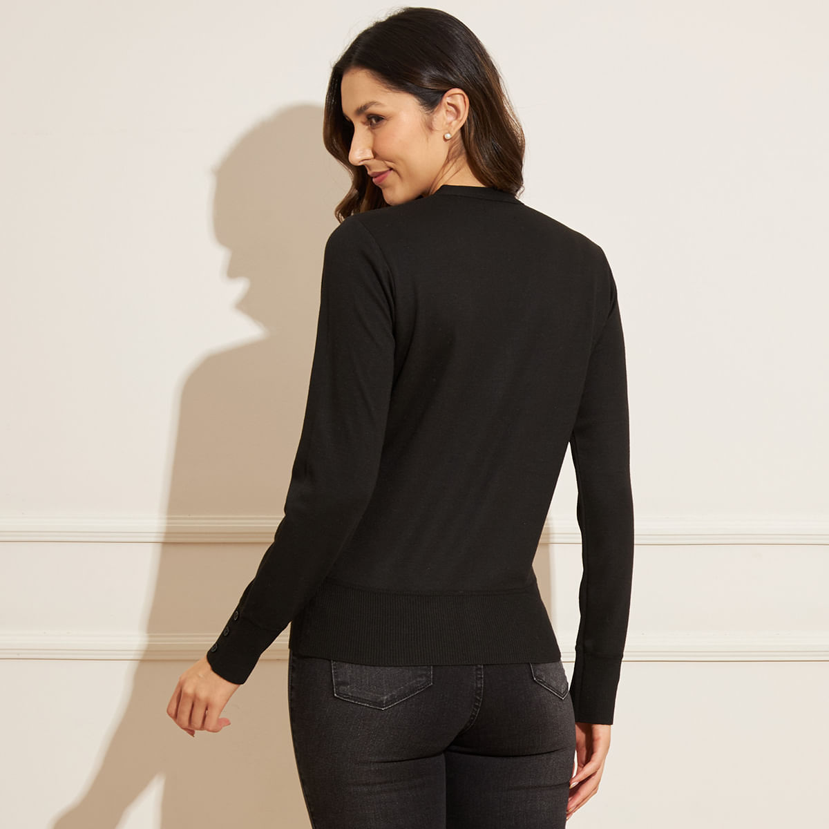 Cardigan Feminino Basic Sou Gola V - Preto