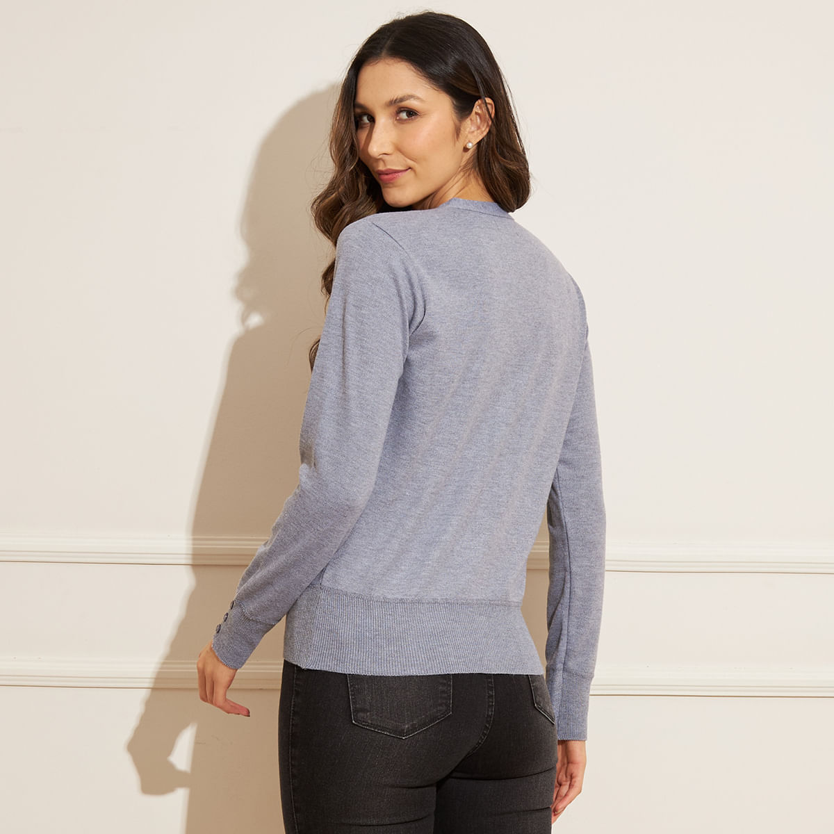 Cardigan Feminino Basic Sou Gola V - Cinza