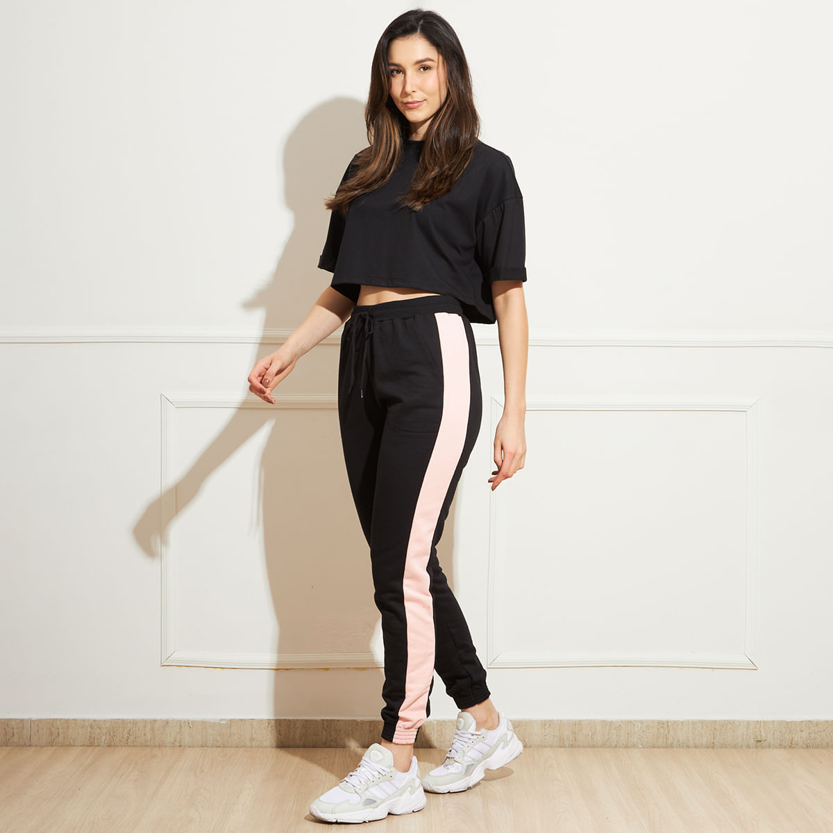 Calça Feminina Moletom Jogger com Detalhe em Recorte - Basic Sou