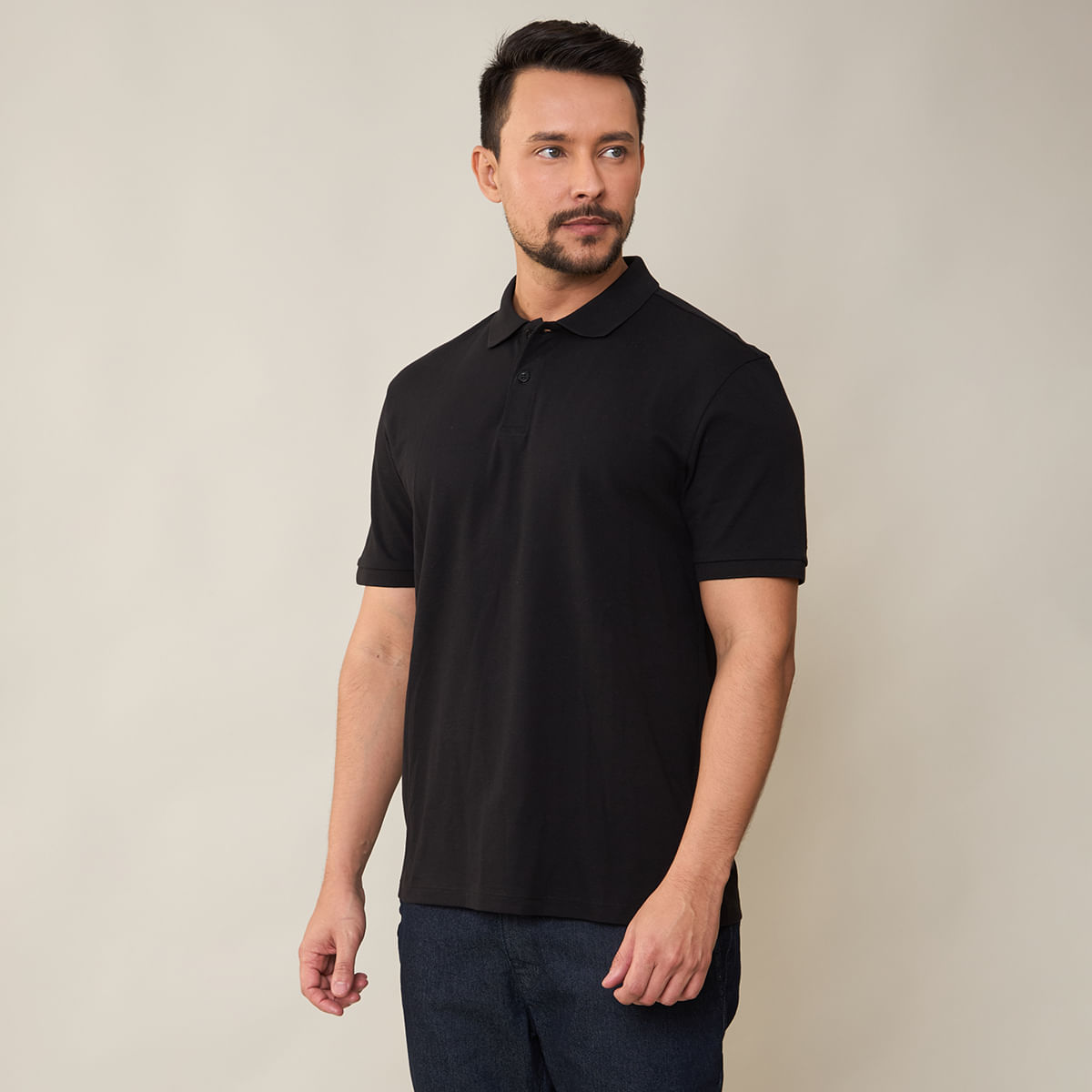Camisa Polo Masculina Algodão Peruano Preta Basic Sou
