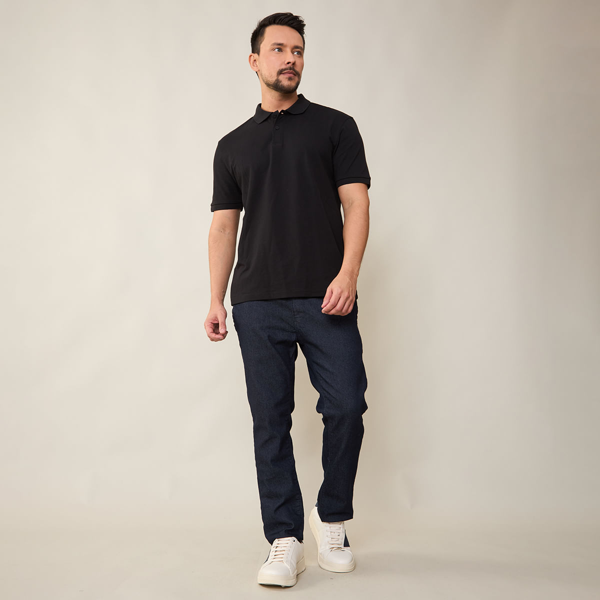 Camisa Polo Masculina Algodão Peruano Preta Basic Sou